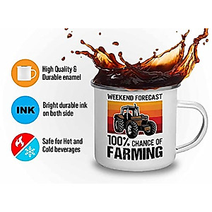 Bubble Hugs Farmer Birthday Camper Mug White 12oz - Forecast Farming - Dry Farming Farm ranch Market Garden Agricultural Seed Drill Acre Hay Tractor Farmer Crops