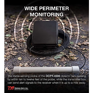 Dakota Alert Driveway Alarm Sensor - DCPA-4k Plus Driveway Alarms Wireless Outside Weatherproof Alert System, 1-Mile-Long Range Sensors, Receiver & Vehicle Detecting Probe Transmitter & 50' Wire