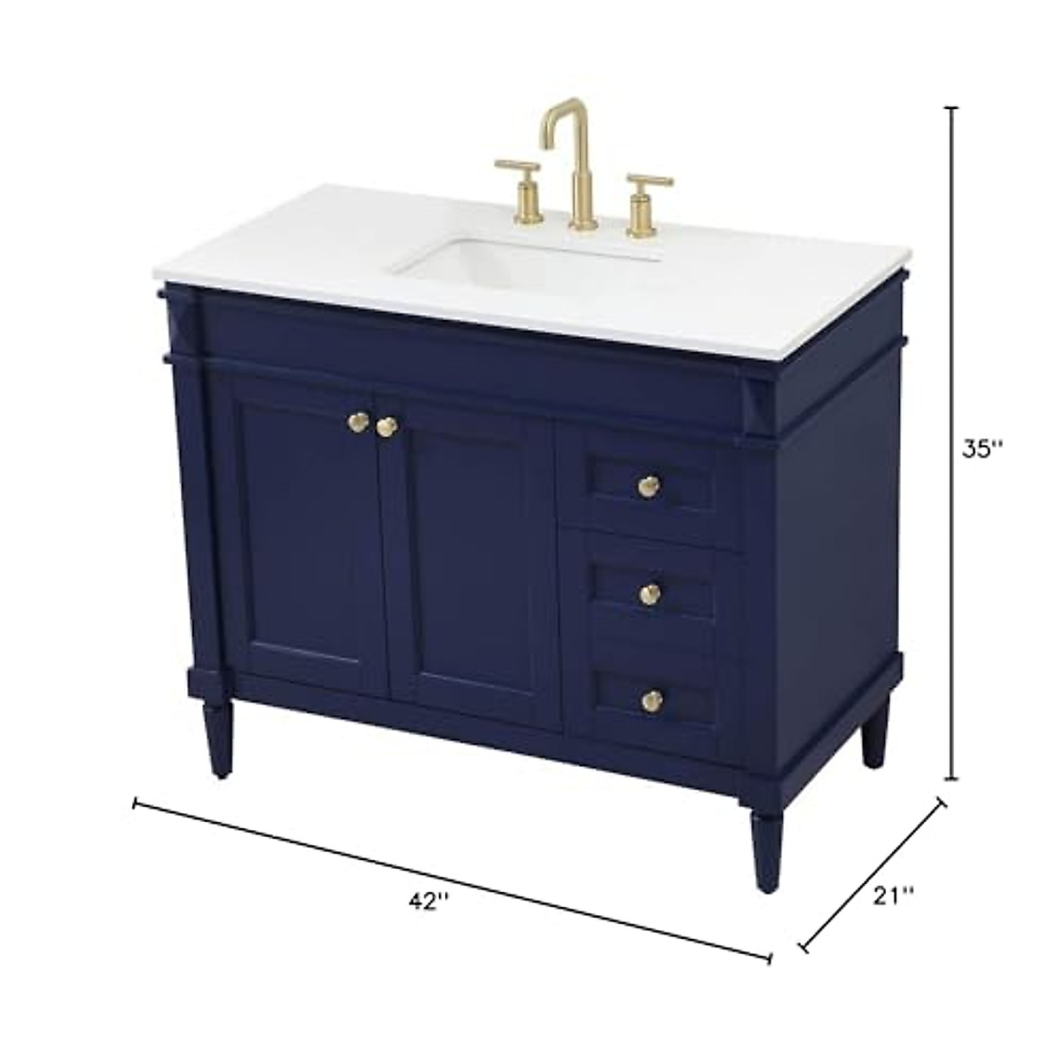 Elegant Decor Indoor Modern Under Sink Bathroom Fixtures Storage Organizer Cabinet 42 inch Single Bathroom Vanity - Blue