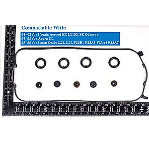 VS50493R Engine Valve Cover Gasket Set & Gasket Maker(650º F) Compatiable & With 94-02 Honda Accord EX LX DX SE Odyssey/97-99 Acura CL / 98-99 Isuzu Oasis 2.2L 2.3L valve cover gasket