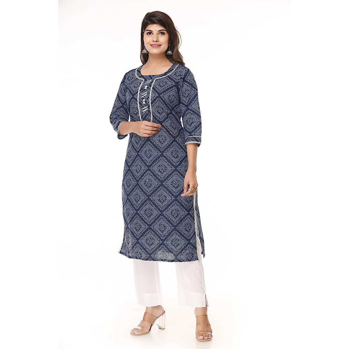 Vihaan Impex Indian Blue Kurti for Women Set with White Pant