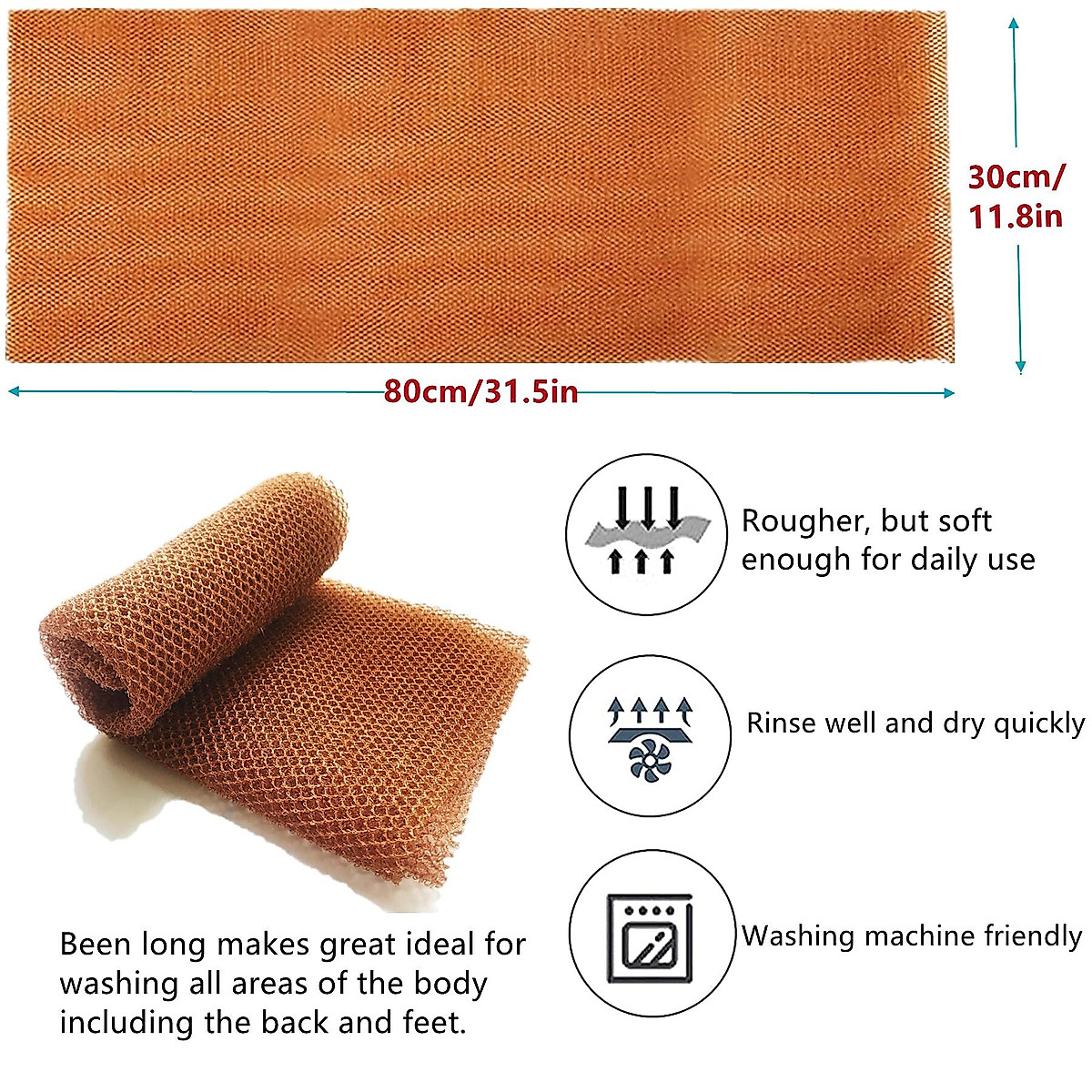 African Net Long Bathing Sponge,Net Exfoliating Back Scrubber for Body,Exfoliating Back Towel,Pack of 1 (Brown)