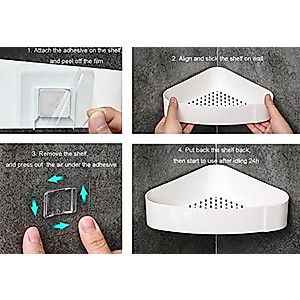 Fineget Corner Shower Caddy Plastic Adhesive Basket for Wall Bathroom Kitchen Bathtub Rustproof Inside Removable No Drilling Space Saving Shower Shelves Storage Organizer Quick Dry White 2 Pack