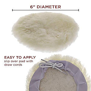 TCP Global 6" Natural Wool 1" Pile Buffing & Polishing Tie-On Bonnet Pad (Pack of 2)