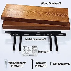 Marsmiles Floating Shelves Solid Wood Set of 2, Rustic Wood Wall Shelves, Wooden Wall Mounted Farmhouse Shelves for Bathroom Kitchen Living Room Bedroom - Light Walnut