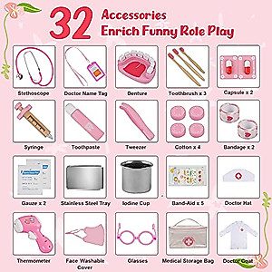 EFOSHM Doctor Kit for Kids, 32 Pieces Toy Medical Kit with Stethoscope, Coat, Doctor Pretend Play Toy Set with Medical Storage Bag for Girls Toddler Ages 3+