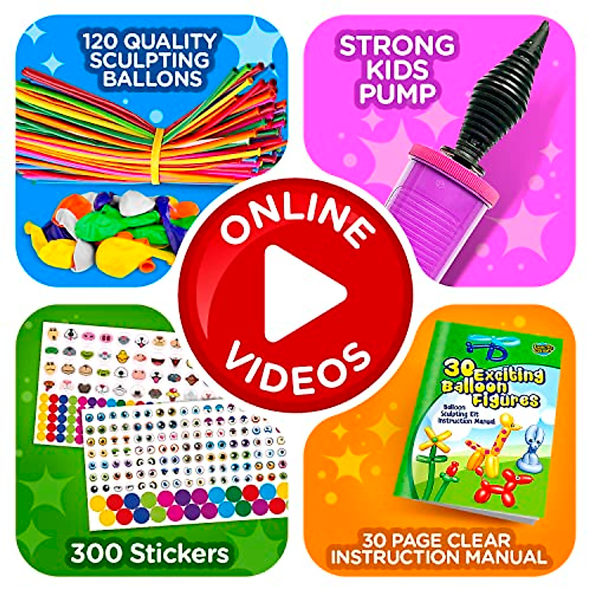 DIY Balloon Animal Kit for beginners. Twisting & Modeling balloon Kit 30 + Sculptures,100 Balloons for balloon animals, Pump and Manual. Party Fun Activity/Gift for, Teens Boys and Girls