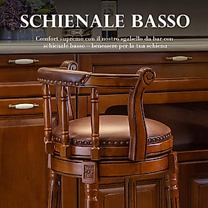 AULIFE Cow top Leather Wooden Bar Stools, 360 Degree Swivel Bar Height Chair with Backs for Home Kitchen Counter, Morden Chair Barstools (Brown 1pc, Bar Height-Seat Height 29.5”)