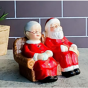 Ebros Gift North Pole Residence Mr And Mrs Santa Claus Sitting On Sofa Chair Christmas Couple Salt And Pepper Shakers Set Ceramic Figurines Party Kitchen Tabletop Collectible