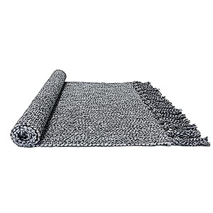 JE JOUE Boho Bathroom Rug 2'x3' Black，Hand Woven Tassel Solid Color Area Rug, Washable Bedroom Runner mat for Laundry Kitchen Outdoor Bathroom Dorm entryway