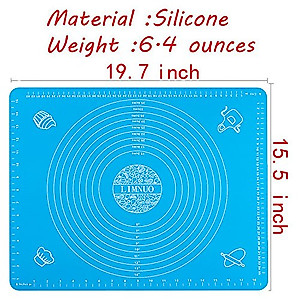 LIMNUO Silicone Pastry Mat Extra Thick Non Stick Baking Mat Non Stick Rolling Dough with Measurements-Non Slip,Kneading Mat, Counter Mat,Dough Rolling Mat,Oven Liner,Pie Crust Mat