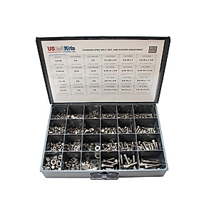 1250 Piece Stainless Steel Hex Head Cap Screw (Bolt), Nut, and Washer Assortment 18-8 Coarse Thread Set