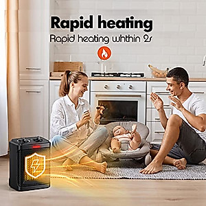 andily Space Heater Electric Heater for Home and Office Ceramic Small Heater with Thermostat, 750W/1500W (Classics black)