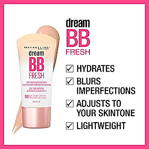Maybelline Dream Fresh Skin Hydrating BB cream, 8-in-1 Skin Perfecting Beauty Balm with Broad Spectrum SPF 30, Sheer Tint Coverage, Oil-Free, Light/Medium, 1 Fl Oz