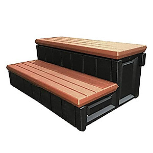 Leisure Accents Confer 36" Long Deluxe Plastic 2 Stair Patio Deck Outdoor Non Skid Spa Steps, Snap Installation, Redwood/Black