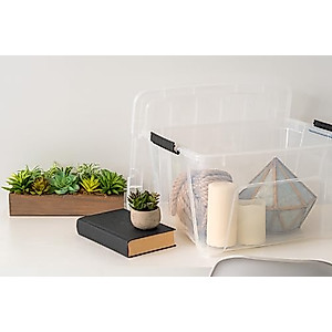 IRIS USA 6 Pack 32qt Clear View Plastic Storage Bin with Lid and Secure Latching Buckles