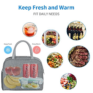 DALINDA Lunch Bag Lunch Box for Women Men Reusable Insulated Lunch Tote Bag,Leakproof Thermal Cooler Sack Food Handbags Case High Capacity forTravel Work School Picnic- Grey