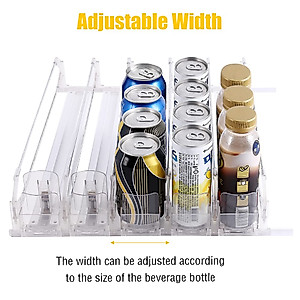 Drink Dispenser for Fridge, Number-one Soda Organizer for Refrigerator with Automatic Pusher Glide, Width Ajustable Soda Can Organizer for Beer, Pop Can, Water Bottle Storage Pantry, 5 Row (White)