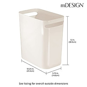mDesign Plastic Slim Large 2.5 Gallon Trash Can Wastebasket, Classic Garbage Container Recycle Bin for Bathroom, Bedroom, Kitchen, Home Office, Outdoor Waste, Recycling - Aura Collection - Cream/Beige