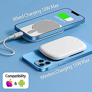 8AMTECH Portable Mag-Safe Charger, 10000mAh Wireless Power Bank 18W Fast Charging 20W Type C Quick Charge Back up Power Supply for iPhone14,13,12 Series