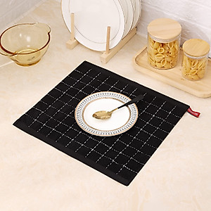 Mordimy 100% Cotton Terry Cloth Dish Cloths, Soft and Absorbent Checkered Dish Towels, Quick Drying Dish Rags for Washing Dishes, 8 Pack, 12 x 12 Inches, Black