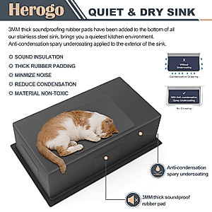 Herogo Kitchen Sink, 33x19 Inch Large Farmhouse Undermount Kitchen Sink, Stainless Steel R10 Corner Workstation Single Bowl 10 Inch Deep Kitchen Sinks with Accessories