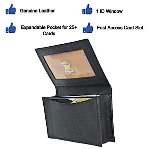 Genuine Leather Expandable Credit Card Outside Id Business Card Holder Wallet 070BK