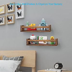 DUICIRX Nursery Room Shelves Set of 2, Wood Floating Book Shelves for Kids Room, Baby Book Shelf for Nursery, Kitchen Spice Rack (Dark brown- 2 Pack)