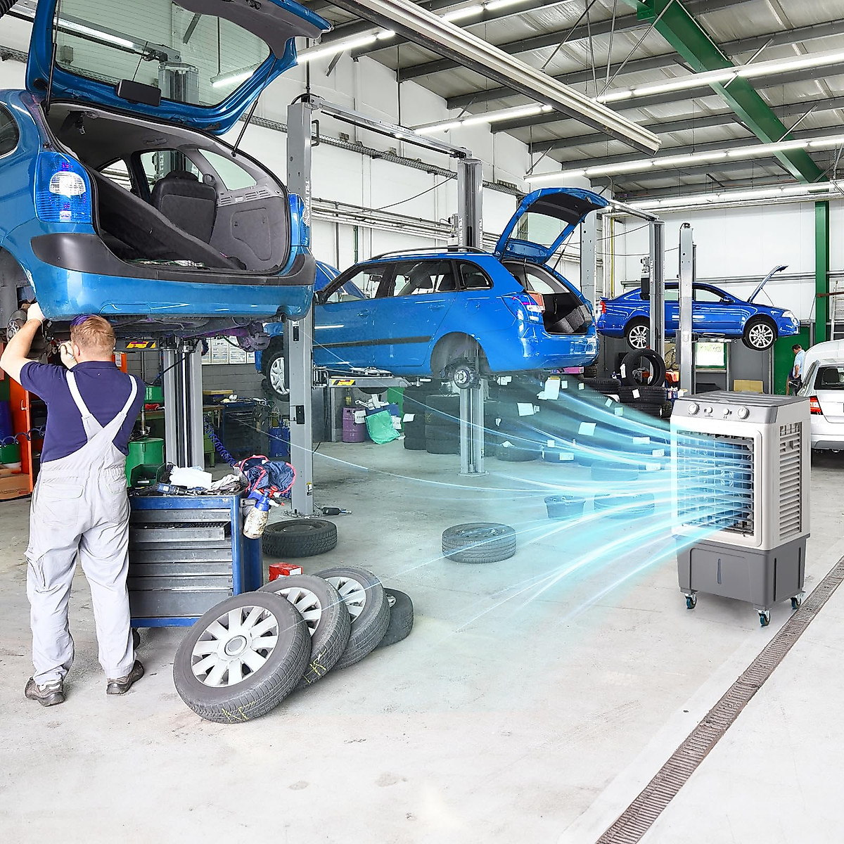 Winado Portable Swamp Cooler w/Wheels, 2353 CFM Evaporative Air Cooler w/ 8 Gallon Water Tank, 3-in-1 Cooling Fan with 3 Speed & Auto Oscillation & 1H Timer for Home & Commercial 80W