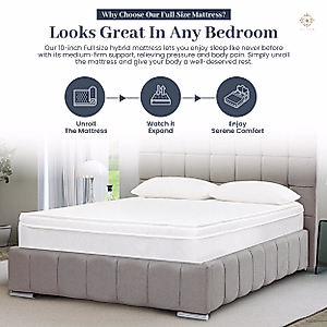 Aylas Furniture Full Size Mattress - 10 Inch Hybrid Full Mattress with High Density & Comfort Cold Foam with Continuous Coil Bonnell Springs - Eco-Friendly, Breathable Medium Firm