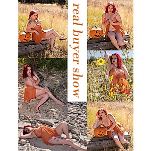 Avidlove Women Lingerie Lace Babydoll V Neck Sleepwear Strap Nighgties Halter Chemise Orange