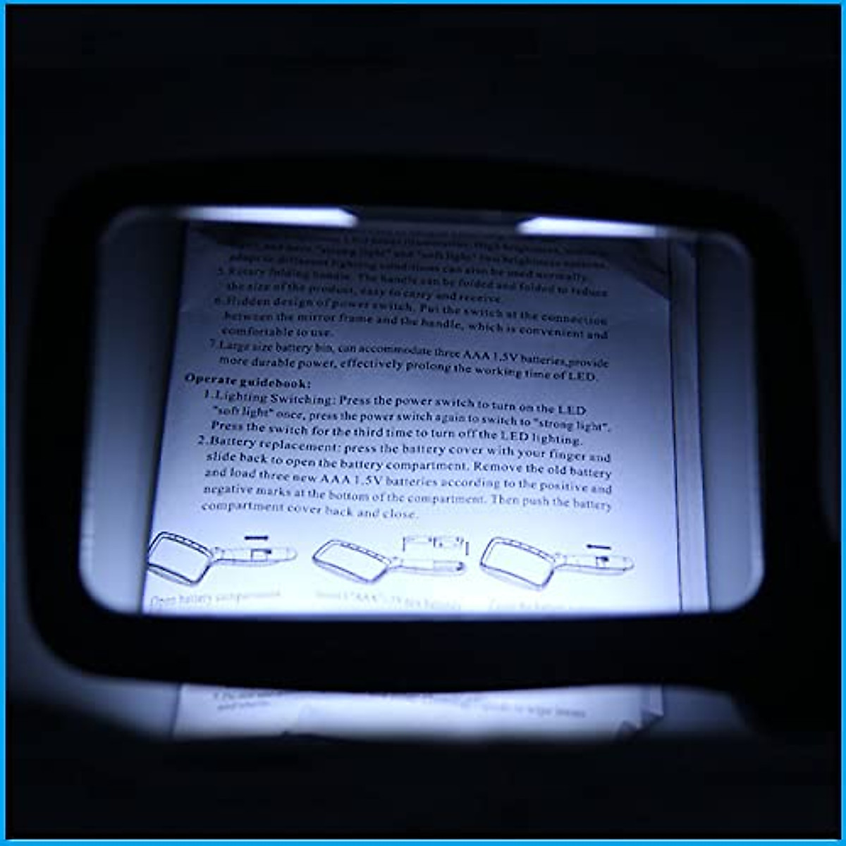 Folded Magnifying Glass with Light, 3X Handheld Large Magnifying Glass LED Lighted Magnifier for Seniors Reading, Soldering, Inspection,Jewelry, Exploring (Folding Handle)