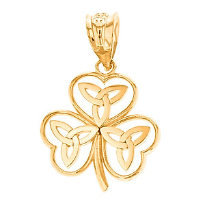 Dainty 10k Yellow Gold Irish Shamrock Pendant with Celtic Trinity Knot