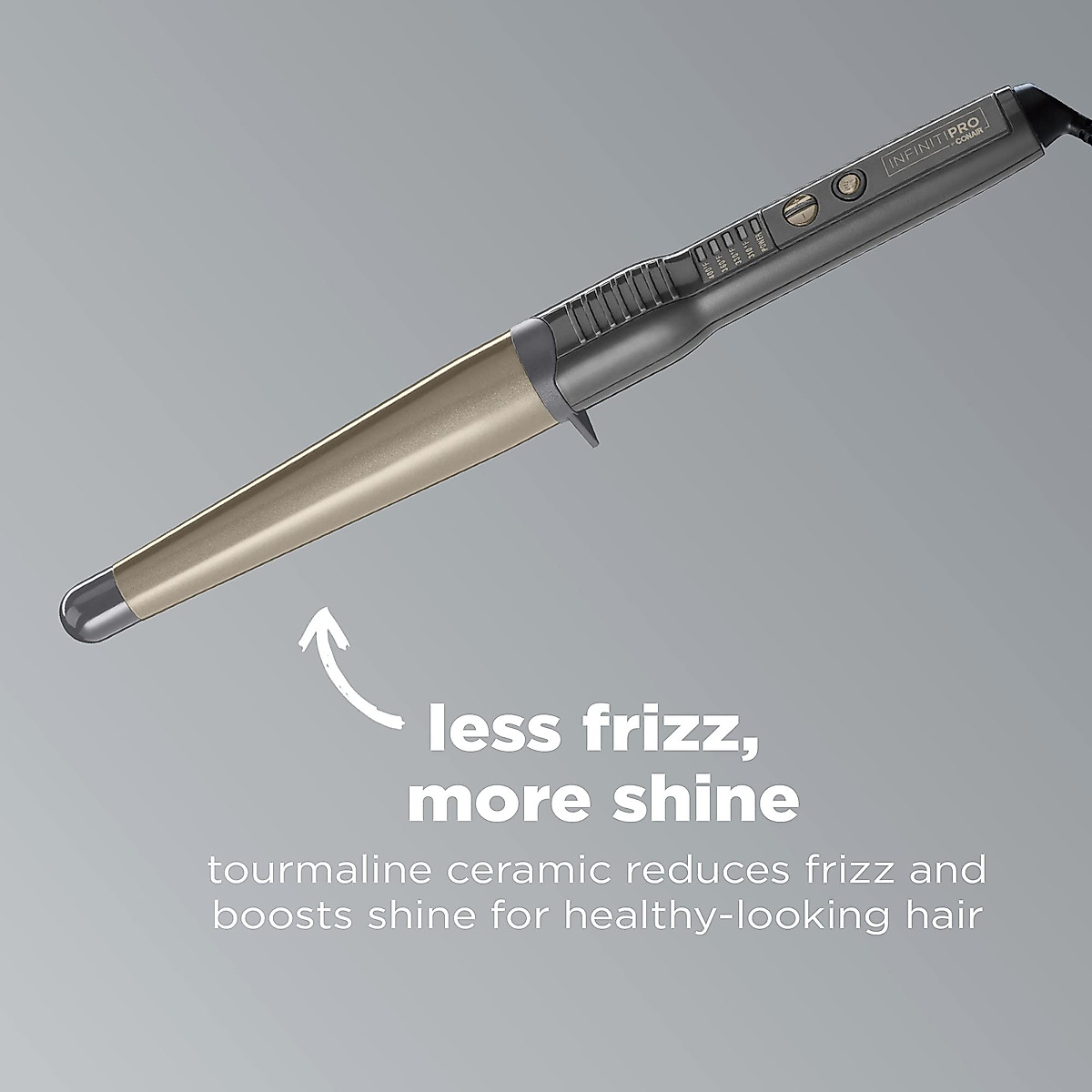 INFINITIPRO BY CONAIR Tourmaline Ceramic 1 1/4-Inch to 3/4-Inch Curling Wand, Tapered wand produces beachy waves , Metallic Grey