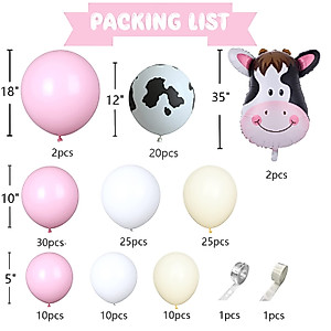 136Pcs Cow Party Decorations Pink Cow Balloon Garland Arch Kit with White Pink Cow Print Balloons Large Cow Head Mylar Balloon for Cowgirl Baby Shower Farm Animals Cow Print Birthday Party Supplies