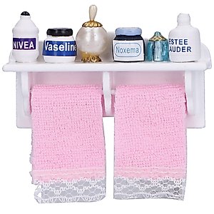 Dollhouse Wooden Towel Rack Bottles, 1:12 Simulation Miniature Furniture Model Toy for Dollhouse Bathroom Decoration Accessories