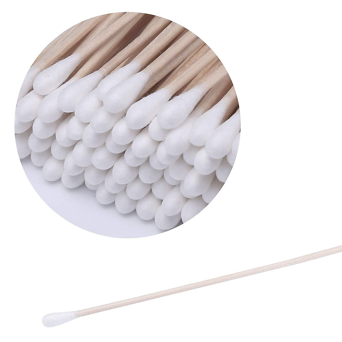 6" Cotton Swabs Wooden Handles Cotton Tipped Applicator Wood Sticks with Single Tip for Gun Cleaning, Wound Clean, Makeup, Removal Residue Tbestmax (500)