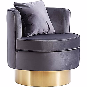 Meridian Furniture Kendra Collection Modern | Contemporary Velvet Upholstered Accent Chair with Swivel Base in Gold Finish, 29" W x 29" D x 29" H, Gray