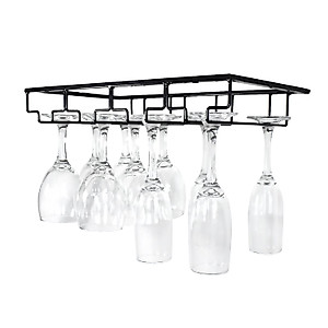 AMUFYSHH 3 Rows Wine Glass Rack for Under Cabinet, 2 Packs Stemware Racks, Hanging Wine Glasses Metal Rack, Storage Hanger Organizer for Kitchen Cabinet Bar (DOUBLE)