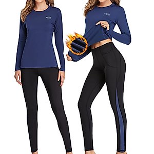 HiZiTi Thermal Underwear for Women Long Johns Set with Fleece Lined Base Layer Suits (Blue, Medium)