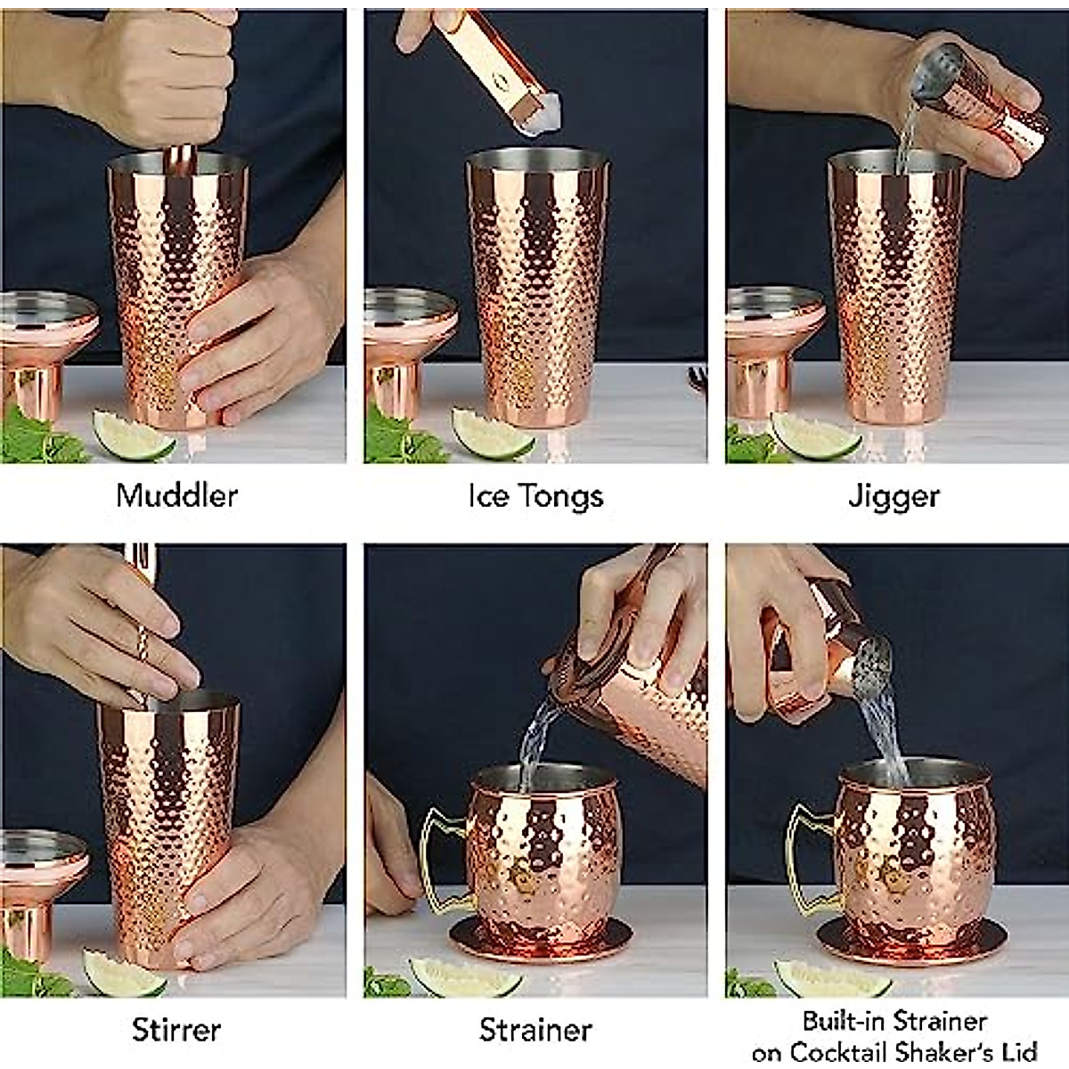 Arora Moscow Mule Barware Set - 23pc - Copper Plated Stainless Steel - Professional Bar Tools for Drink Mixing, Home, Bar, Party