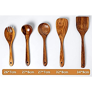 Wooden Utensils for Cooking, 7pcs Natural Acacia Wood kitchen utensils set with Holder For Cooking Utensil set Wooden Spoons Spurtle Spatula For Cooing Non-Stick Pan