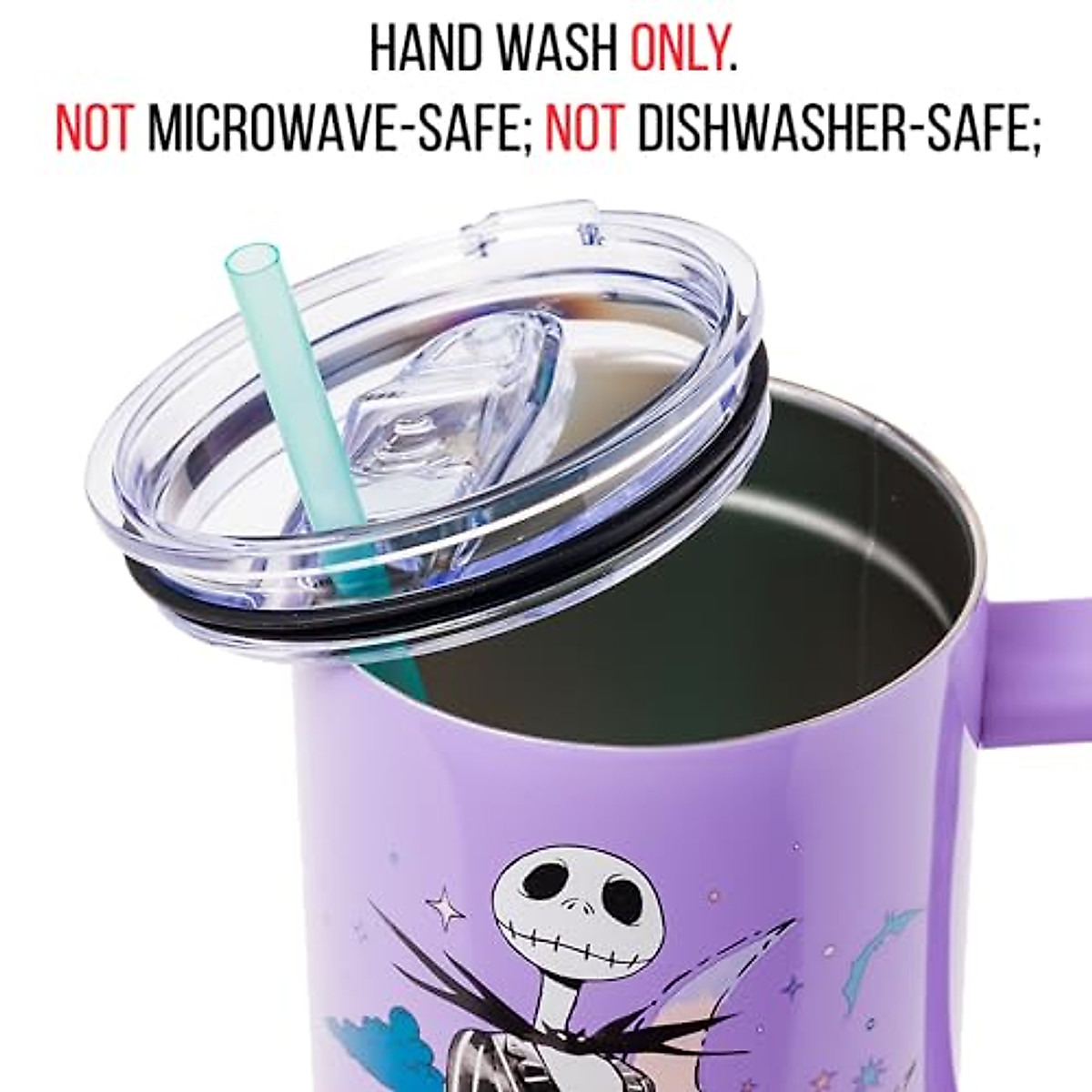 Silver Buffalo Disney Nightmare Before Christmas by Tim Burton Jack Skellington Stainless Steel Tumbler with Handle and Straw, Fits in Standard Cup Holder, 40 Ounces