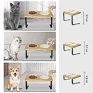 PEJOYT Elevated Cat Ceramic Bowls - Adjustable Tilted Bamboo Raised Dog Bowls for Small Dogs Pet Food and Water Dish Feeder with Stand