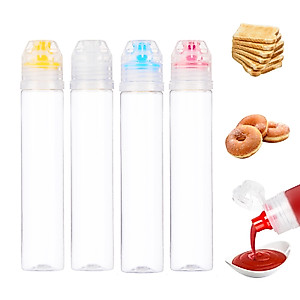 RAYNAG 8 Pack Honey Bottles Reusable Plastic Squeeze Bottle with Flip Lids Condiment Dispenser For Ketchup Salad Sauce Honey Tomato Mustard Dressing Cooking Oils for Bento BBQ Camping Travel, 3Oz