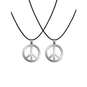 Sunshane 2 Pack Hippie Style Peace Sign Necklace Hippie Party Dressing Accessories, Silver