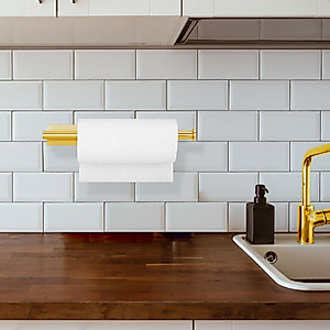 Paper Towel Holder - Eolax Under Cabinet Paper Towel Bar for Kitchen, Wall Mount Self Adhesive or Drilling Paper Towel Rack, 304 Stainless Steel (Gold)