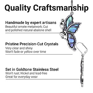 Shop LC Butterfly Dangle Earrings - Abalone Shell with Black Crystal Dangling Lever Back Earrings in Stainless Steel - Butterfly Wing Drop Leverback Earrings for Women Jewelry Birthday Gifts for