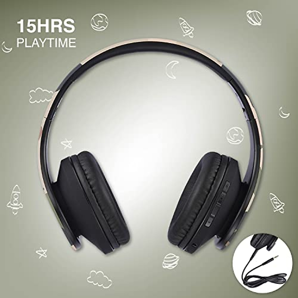 PowerLocus Kids Headphones Over-Ear, Bluetooth Wireless Headphones for Kids,with Microphone, Safe 85DB Volume Limited, Foldable with Carry Case, Audio Cable, Micro SD mode for Online Classes,PC,Phones