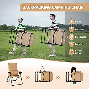 KingCamp Reclining Camping Folding Chair, Padded Lumbar Support Heavy Duty High Back Adults Chairs with Carry Strap Pocket for Garden Lawn Patio Outdoor Camp
